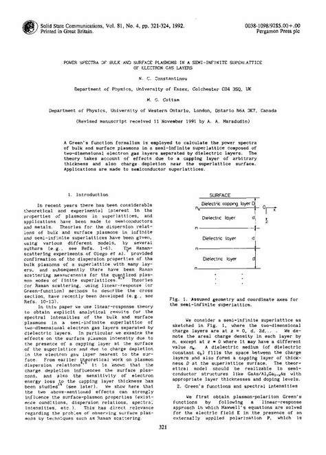 Pdf Power Spectra Of Bulk And Surface Plasmons In A Semi Infinite