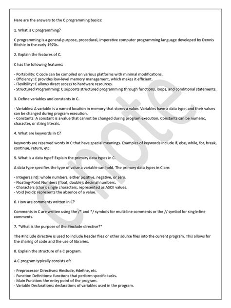 Here Are The Answers To The C Programming Basics Pdf Data Type C