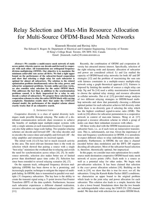 Pdf Relay Selection And Max Min Resource Allocation For Multi Source Ofdm Based Mesh Networks