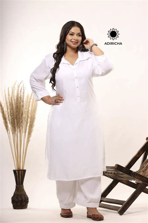 Shop Now Plus Size White Shirt Collar Kurti Adiricha