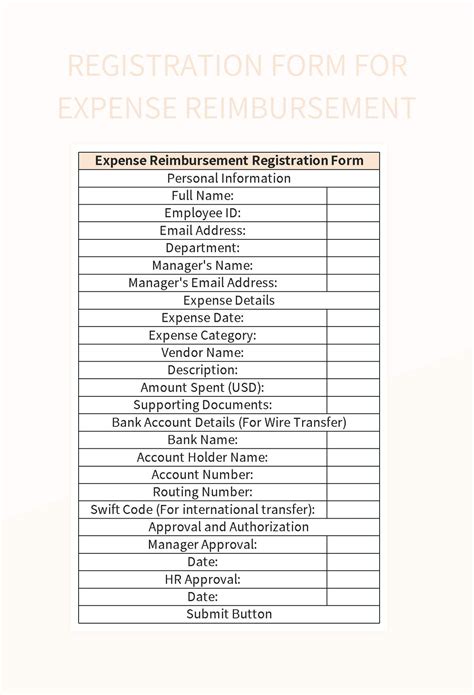 Registration Form For Expense Reimbursement Excel Template And Google