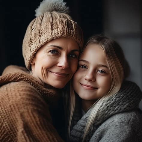 Retrato Familiar De Madre E Hija En El Interior Foto Premium