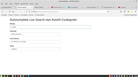 Membuat Autocomplete Live Search Dan Autofill Codeigniter Jquery Ui