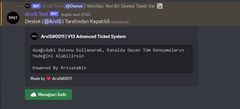 GitHub ArviiSoft V13 Gelismis Ticket Bot