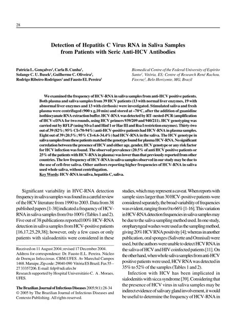 Pdf Detection Of Hepatitis C Virus Rna In Saliva Samples From