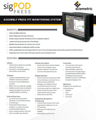 Sigpod Press Datasheet Sciemetric