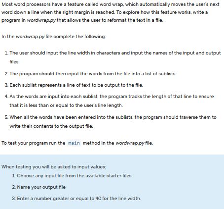 Solved Wordwrap Py GIVEN MUST BE EDITED From Arraylist Chegg