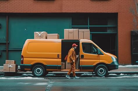 Premium Photo A Man Is Loading Boxes Into A Red Van