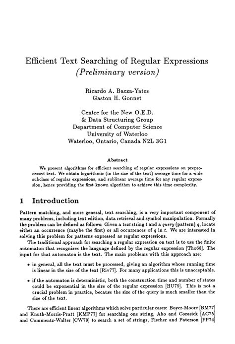 pdf efficient text searching of regular expressions preliminary