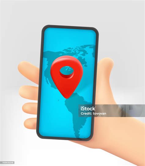 만화 손 들고 현대 스마트폰 내비게이션 응용 프로그램 미국 지도 복사 공간이 있는 3d 벡터 그림 가리키기에 대한 스톡 벡터 아트 및 기타 이미지 Istock