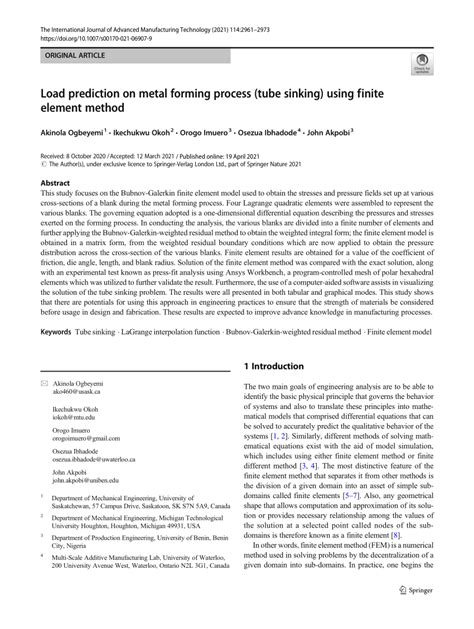 Pdf Load Prediction On Metal Forming Process Tube Sinking Using Finite Element Method