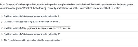 Solved In An Analysis Of Variance Problem Suppose The Chegg