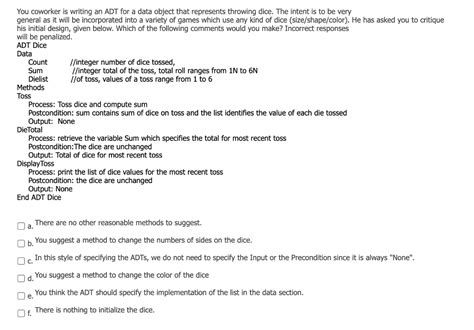 solved you coworker is writing an adt for a data object that