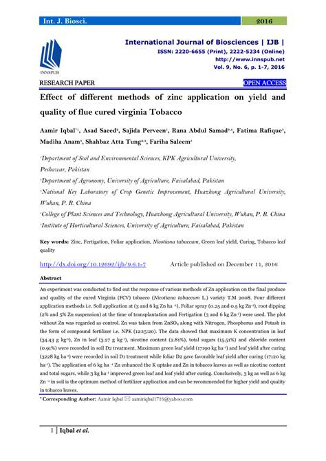 Pdf Effect Of Different Methods Of Zinc Application On Yield And
