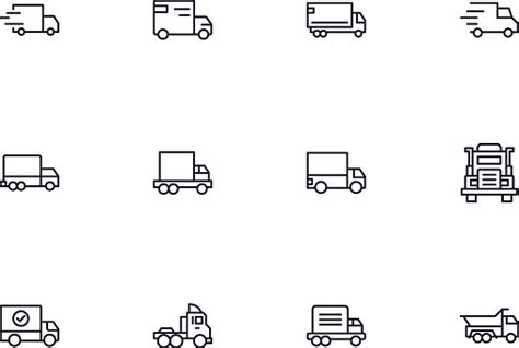트럭 개념입니다 현대적인 고품질 배달 라인 아이콘 모음입니다 편집 가능한 획 웹 사이트 전단지 배너 온라인 상점 및 회사에 대한 프리미엄 선형 기호 아이콘에 대한 스톡 벡터