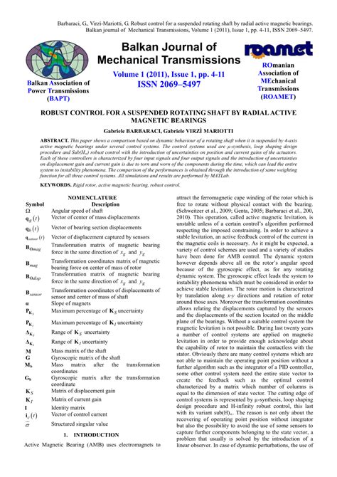 Pdf Robust Control For A Suspended Rotating Shaft By Radial Active Magnetic Bearings