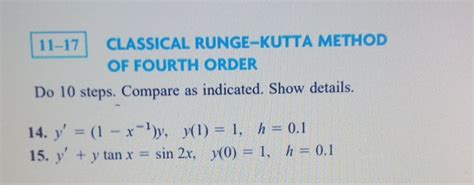 Solved Classical Runge Kutta Method Of Fourth Orderdo 10