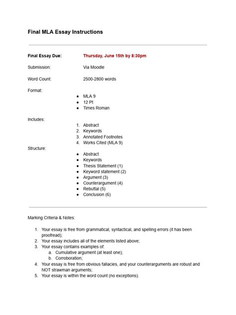 Mla Final Essay Pdf