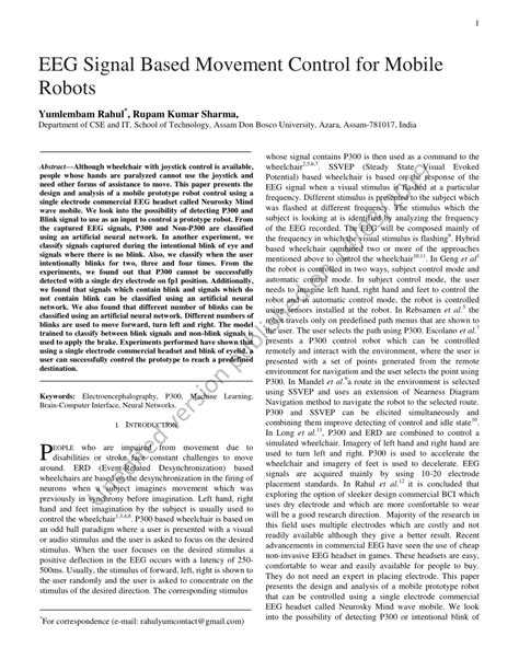 PDF EEG Signal Based Movement Control For Mobile Robots