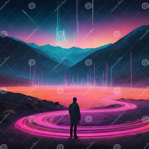 Image Of Someone Stands By An Empty Field Abstract Neon Structures In