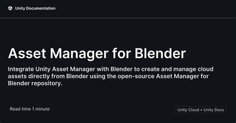 asset manager for blender unity cloud unity docs