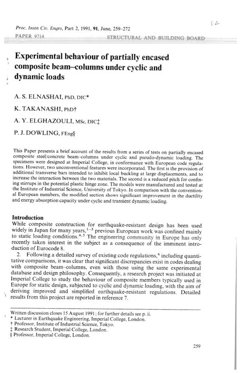 Pdf Experimental Behaviour Of Partially Encased Composite Beam Columns Under Cyclic And