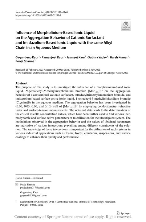 Influence Of Morpholinium Based Ionic Liquid On The Aggregation