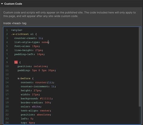 Lists Custom Css Rich Text Codepen Help Custom Code Forum Webflow