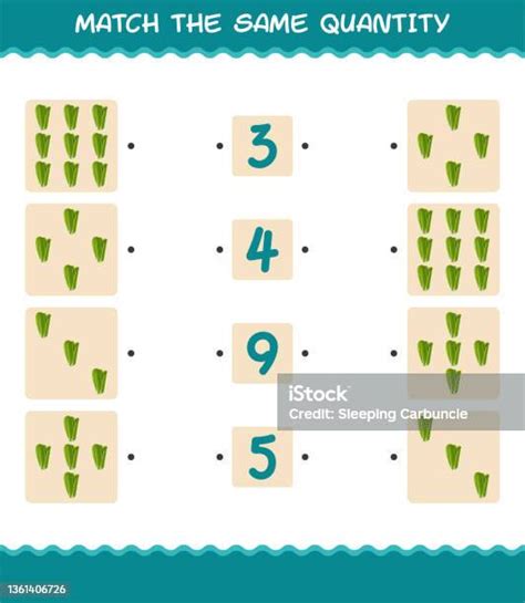 양상추의 동일한 수량을 일치합니다 계산 게임 사전 쇼올 년 어린이와 유아를위한 교육 게임 0명에 대한 스톡 벡터 아트 및 기타