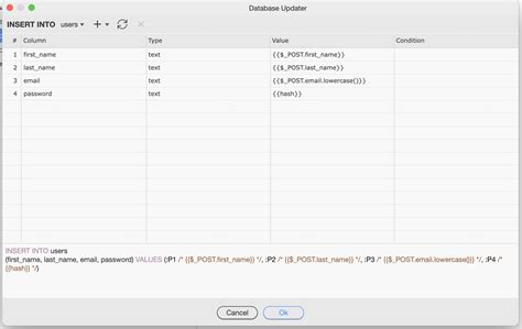 issue inserting into 2nd table when using set value action wappler