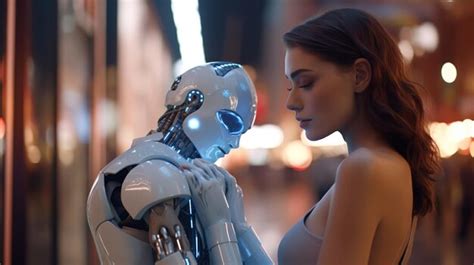 Premium AI Image In Love Woman With A Humanoid Android Robot Robosexuality Illustration Concept