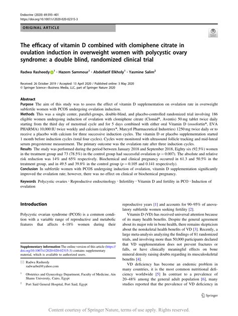 The Efficacy Of Vitamin D Combined With Clomiphene Citrate In Ovulation