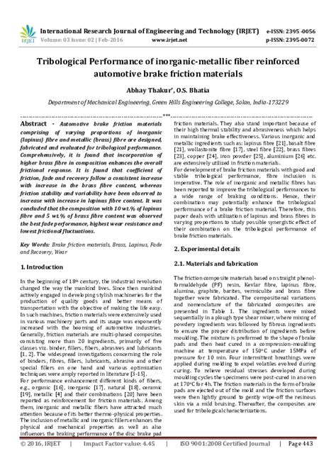Pdf Tribological Performance Of Inorganic Metallic Fiber Reinforced Automotive Brake Friction