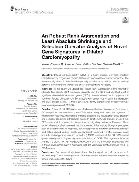 Pdf An Robust Rank Aggregation And Least Absolute Shrinkage And Selection Operator Analysis Of