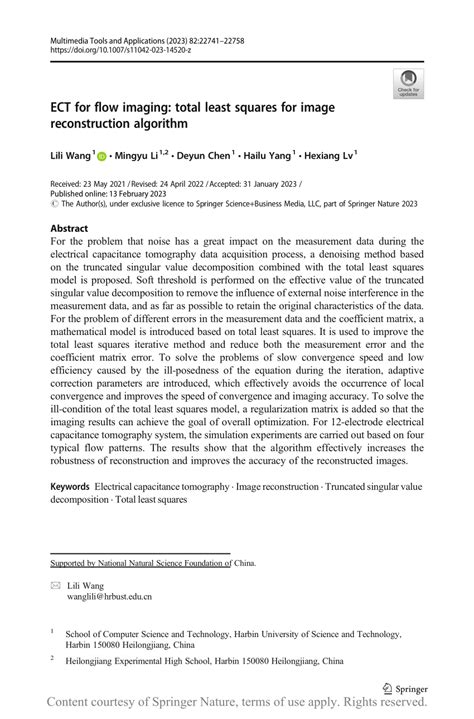Ect For Flow Imaging Total Least Squares For Image Reconstruction Algorithm