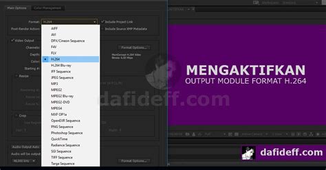 cara mengaktifkan output module format h 264 di after effects dafi deff