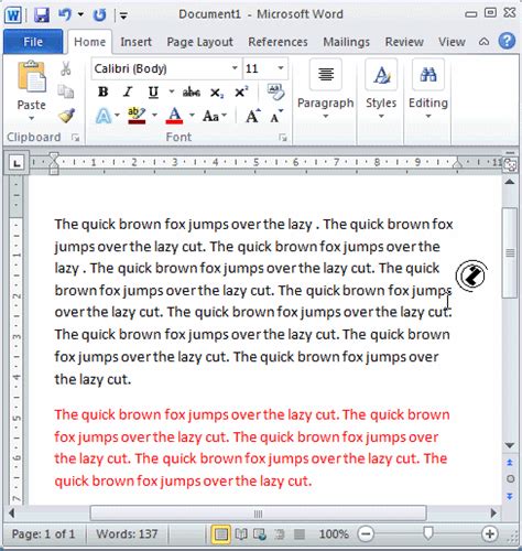 Word 2010 Appendix Mouse Pointer Split Window