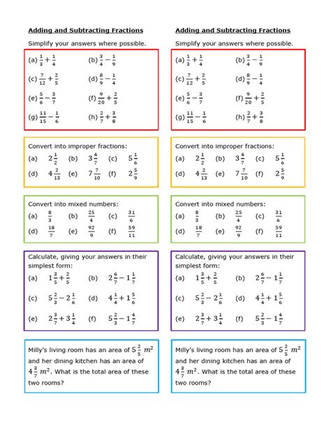 Adding And Subtracting Fractions With Mixed Numbers Practice Strips Pdf Mathematical Objects
