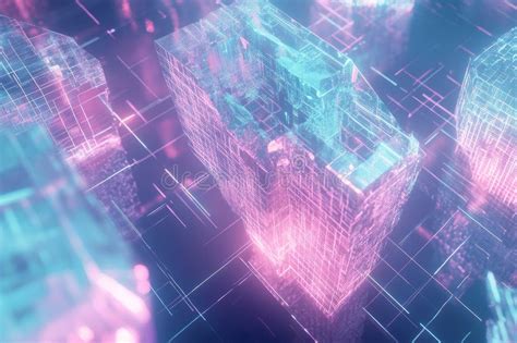 A Surreal 3d Abstract Background With Floating Crystalline Structures Embedded In A Network Of