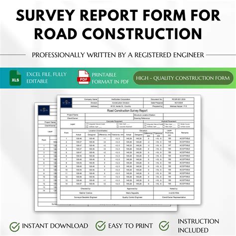 Survey Report Form For Road Construction Concrete Pavement