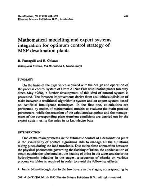 Mathematical Modelling And Expert Systems Integration For Optimum Control Strategy Of Msf