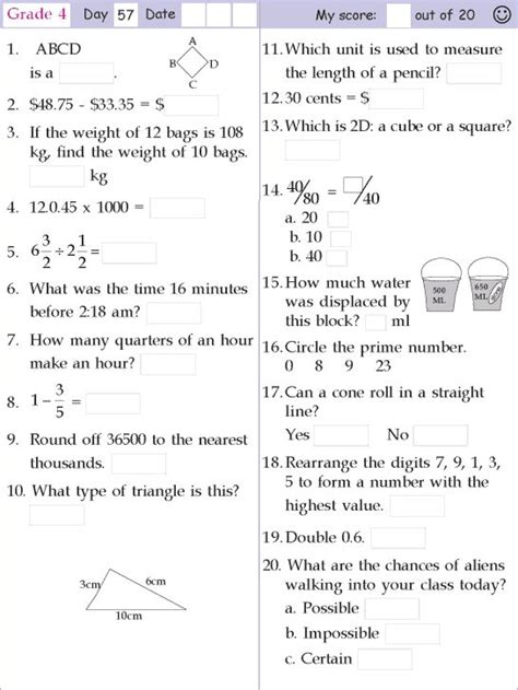 Mental Math Worksheets Grade 4