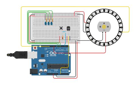 Circuit Design Prototype Of A Dc Motor Fan With Colored Leds Tinkercad