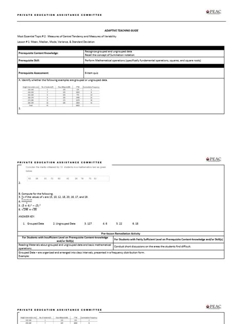 Met 2 Lesson 1 Mean Median Mode Variance And Standard Deviation Pdf Variance Mode