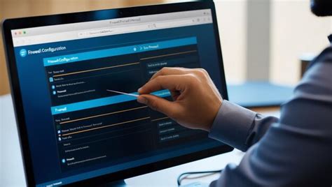 Closeup Of Computer Screen With Firewall Configuration Interface And Rules Setup By Technician