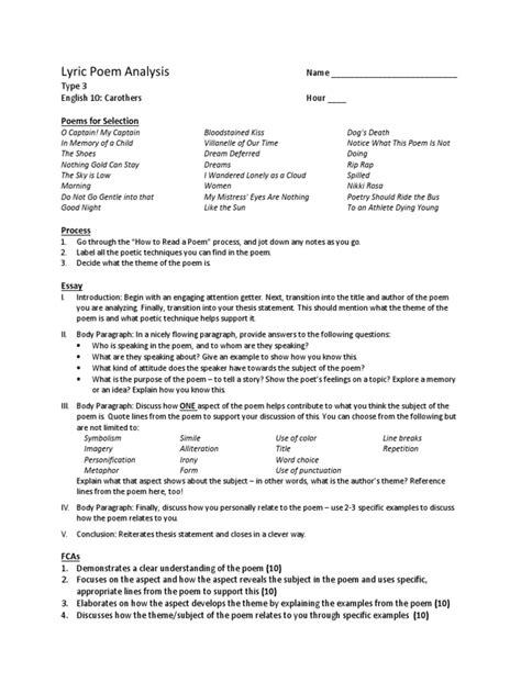 Lyric Poem Analysis Pdf Poetry