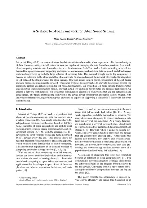 Pdf A Scalable Iot Fog Framework For Urban Sound Sensing