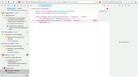 Xcode Flutter Build Ios Error Expected Identifier Runnerversionnumber On Runnerversc Stack