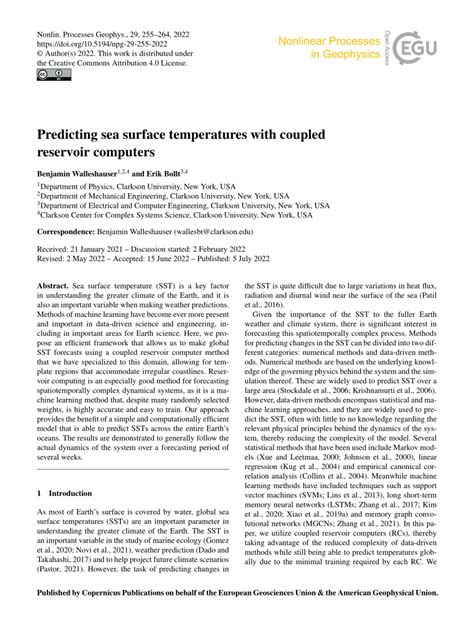Pdf Predicting Sea Surface Temperatures With Coupled Reservoir Computers