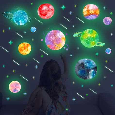 Zznnkj Glow In The Dark Solar System Wall Decals Glowing Luminous
